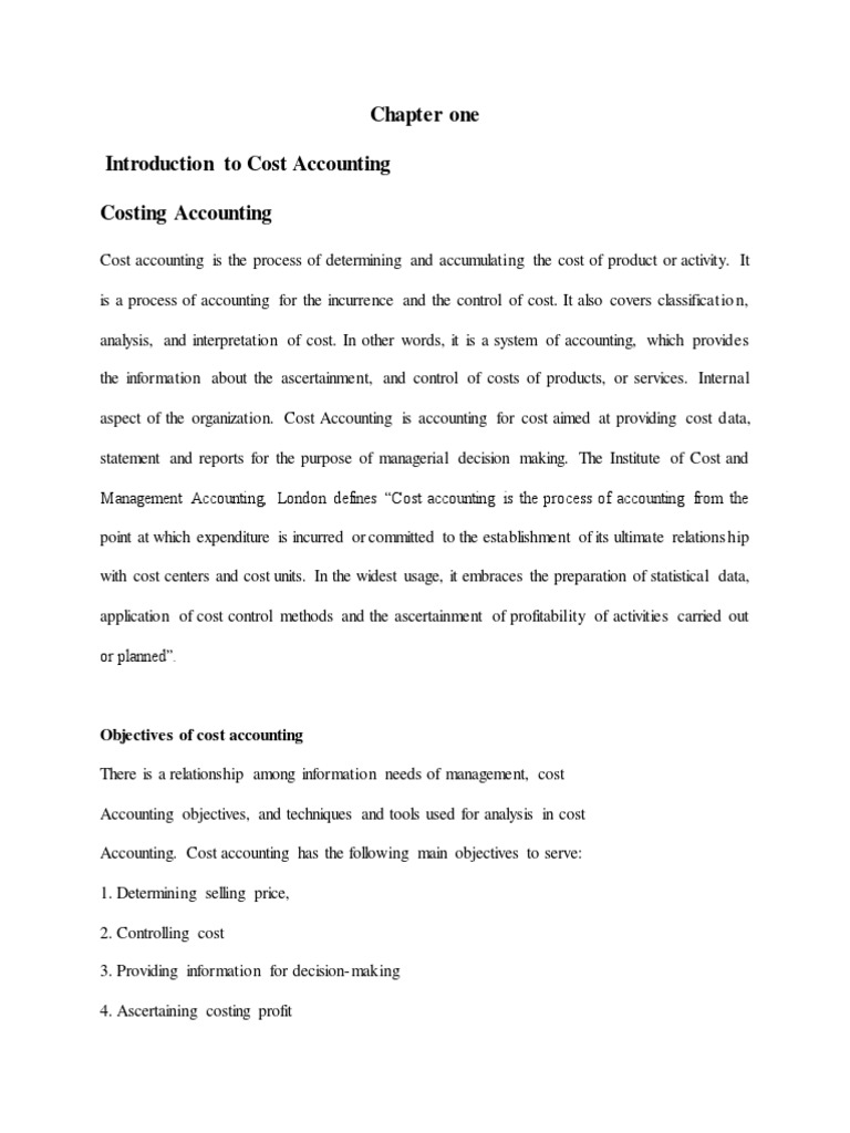 Chapter One Cost Acc | PDF | Cost Accounting | Cost