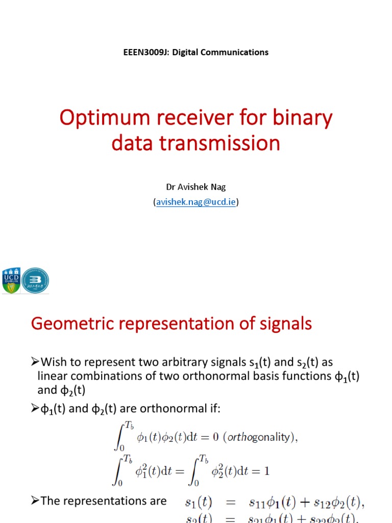 Optimum Receiver For Binary Data Transmission: EEEN3009J: Digital Communications | PDF | Filter ...