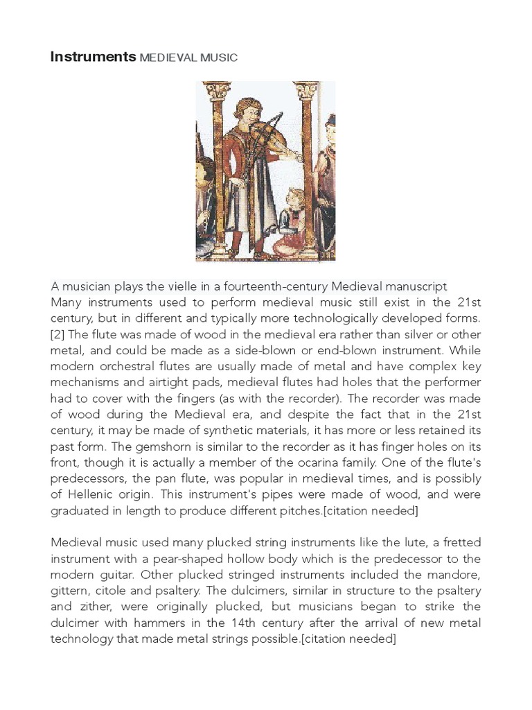 Instruments Medieval Music | PDF | String Instruments | Musical Instruments