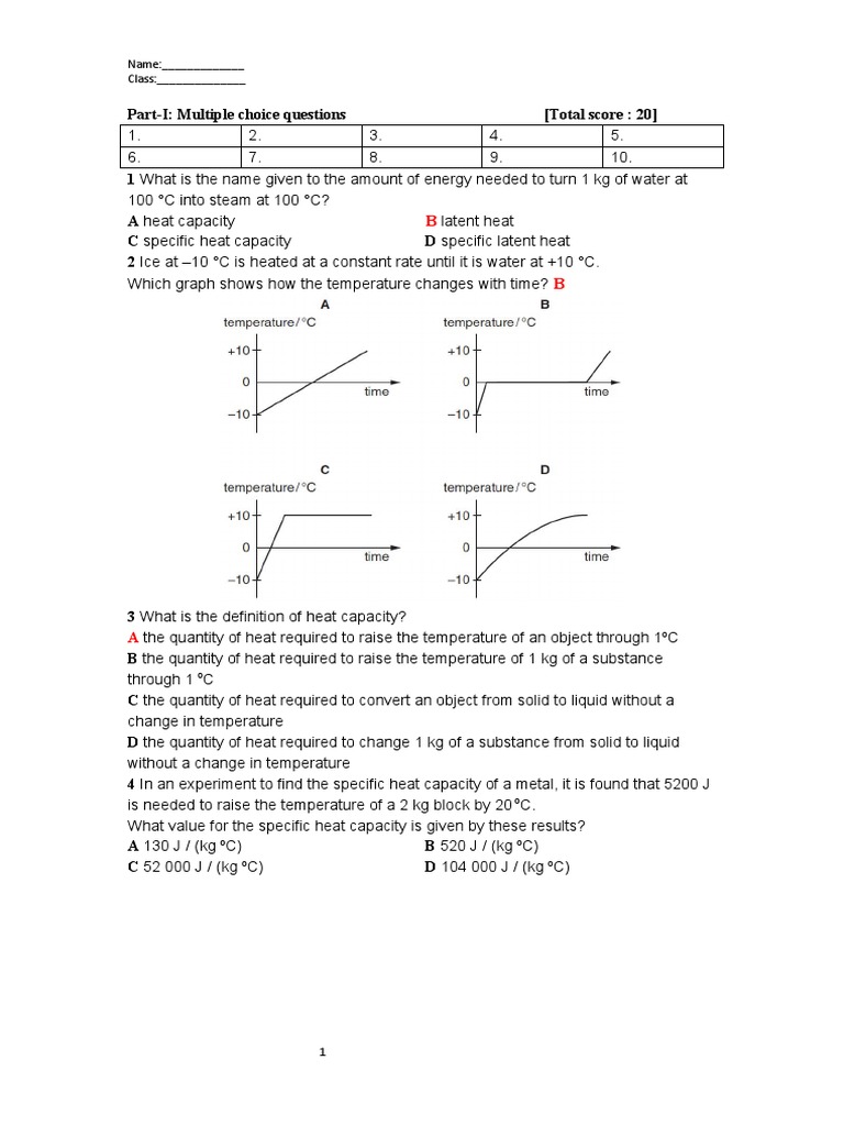 Physics Heat and Energy Exam Questions | PDF | Heat Capacity | Heat