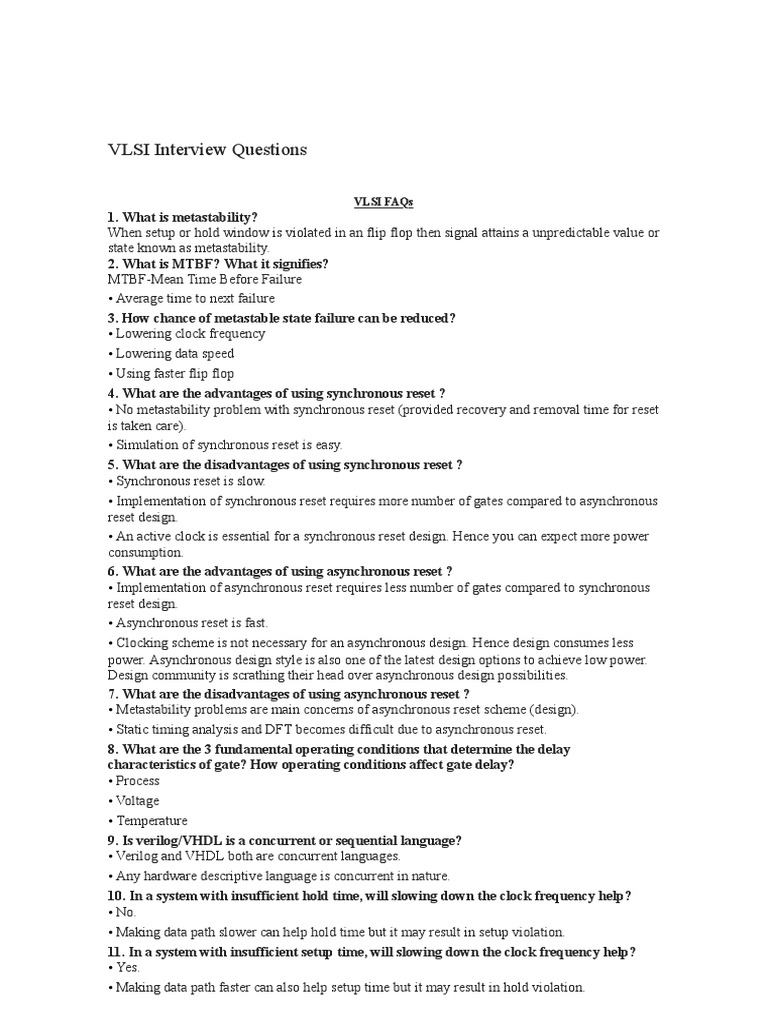 VLSI Interview Questions and Answers | PDF | Field Effect Transistor ...
