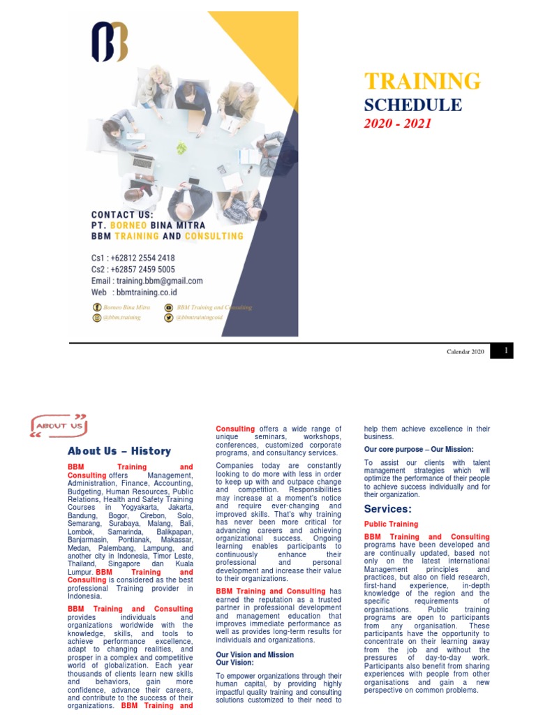 Training Calendar 2020 - 2021 - BBM Training and Consulting | PDF ...
