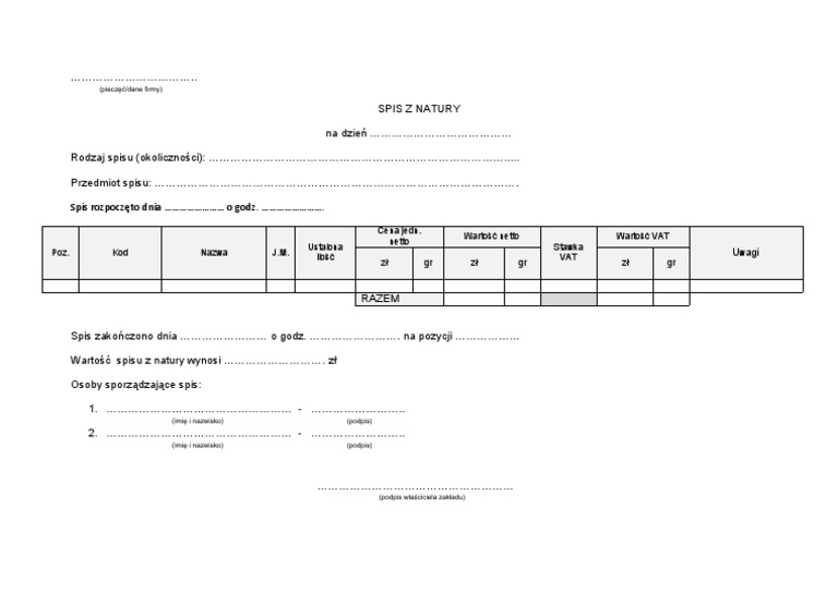 Remanent Likwidacyjny - Wzór Z Omowieniem | PDF