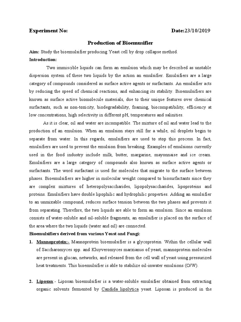 Production of Bioemulsifier | PDF | Emulsion | Surfactant