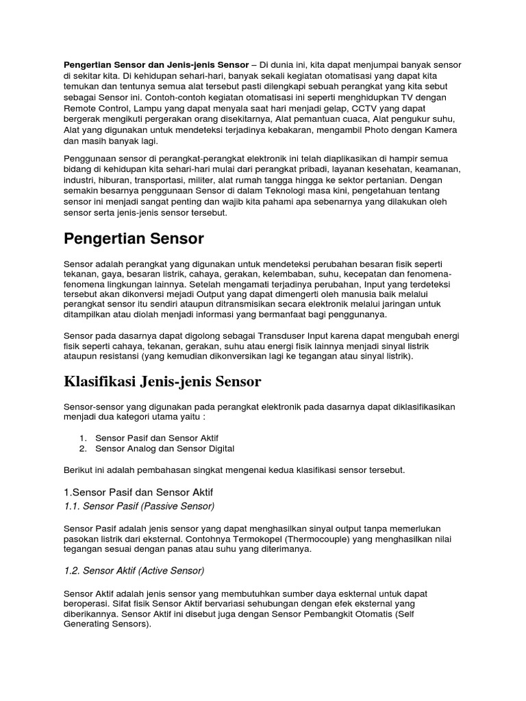 Pengertian Sensor Dan Jenis PDF | PDF