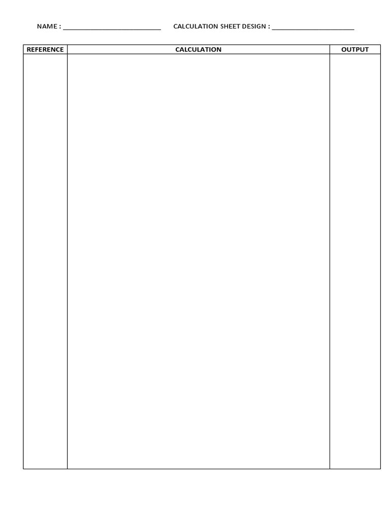 Reference Calculation Output: NAME: - CALCULATION SHEET DESIGN | PDF | Business | Computers