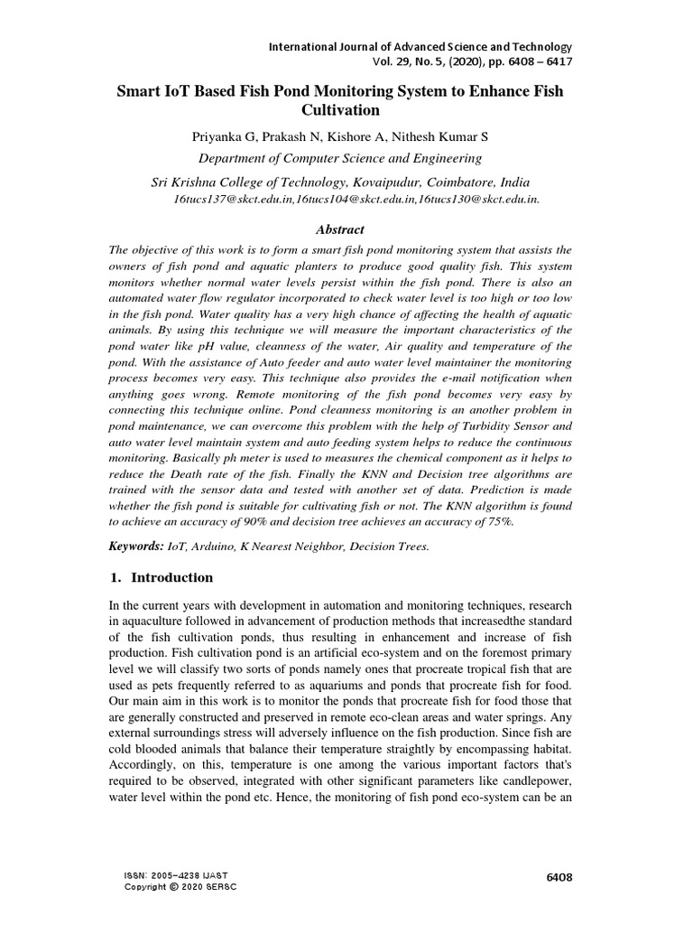 Smart IoT Based Fish Pond Monitoring System To Enhance Fish Cultivation | PDF | Internet Of ...