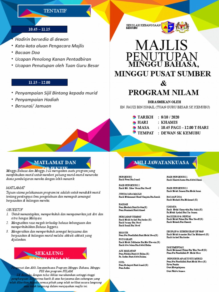 Buku Program Majlis Penutupan Minggu Bahasa 2020 | PDF