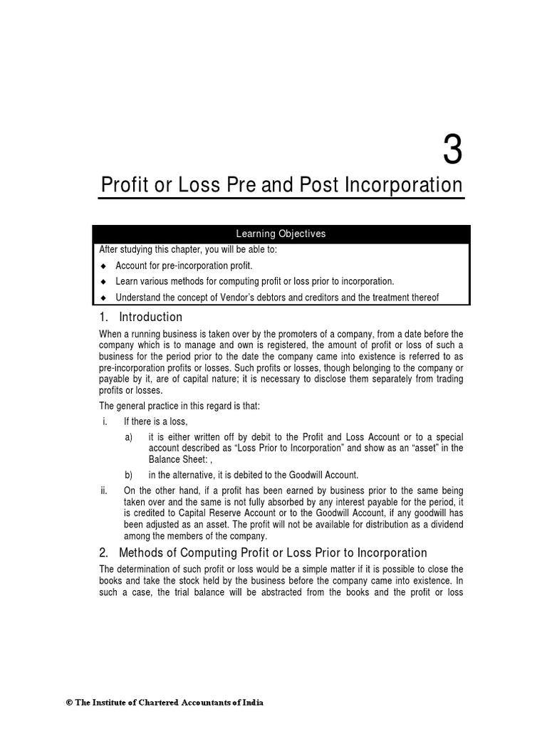 Profit or Loss Pre and Post Incorporation: Learning Objectives | PDF ...