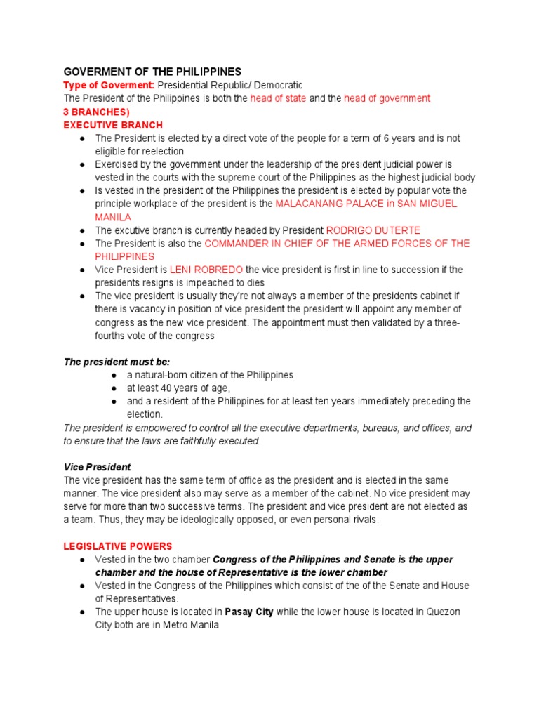 Goverment of The Philippines | PDF | President Of The Philippines ...