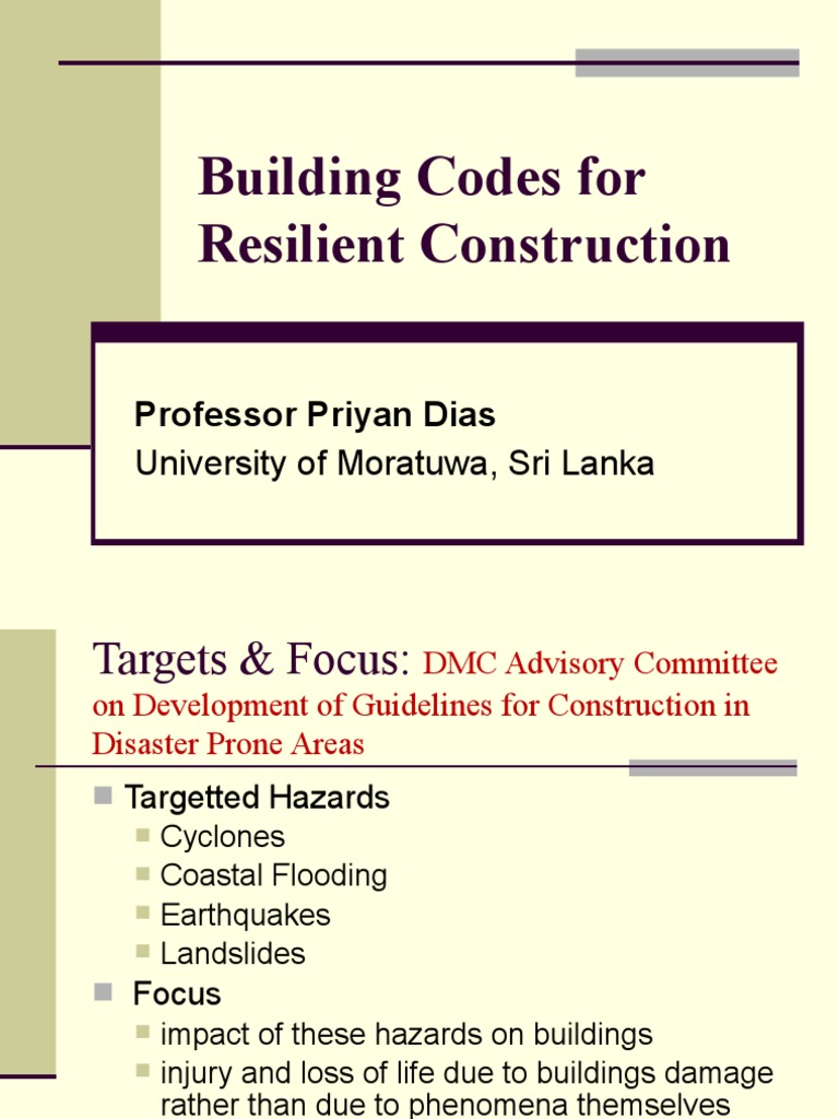 Priyan Dias - UOM - Building Codes For Resilient Construction | PDF ...
