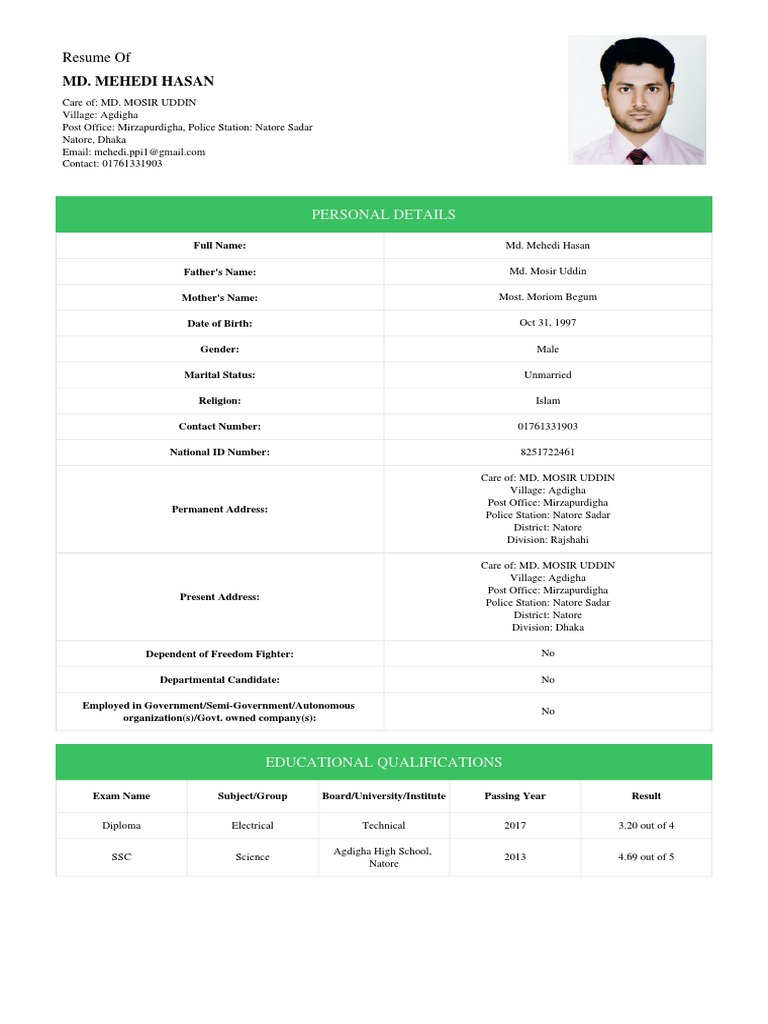 CV Mehedi | PDF | Vocational Education | Educational Stages