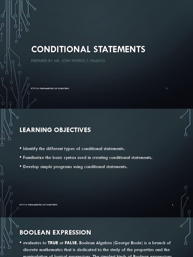 Conditional Statements: Prepared By: Mr. John Patrick S. Paulino | Download Free PDF | Boolean ...