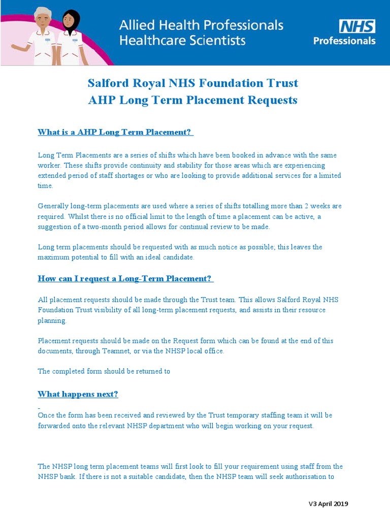 Salford Royal NHS Foundation Trust AHP Long Term Placement Requests ...