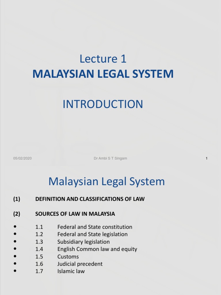 Lecture One 1 Business Law Malaysia | PDF | Equity (Law) | Common Law
