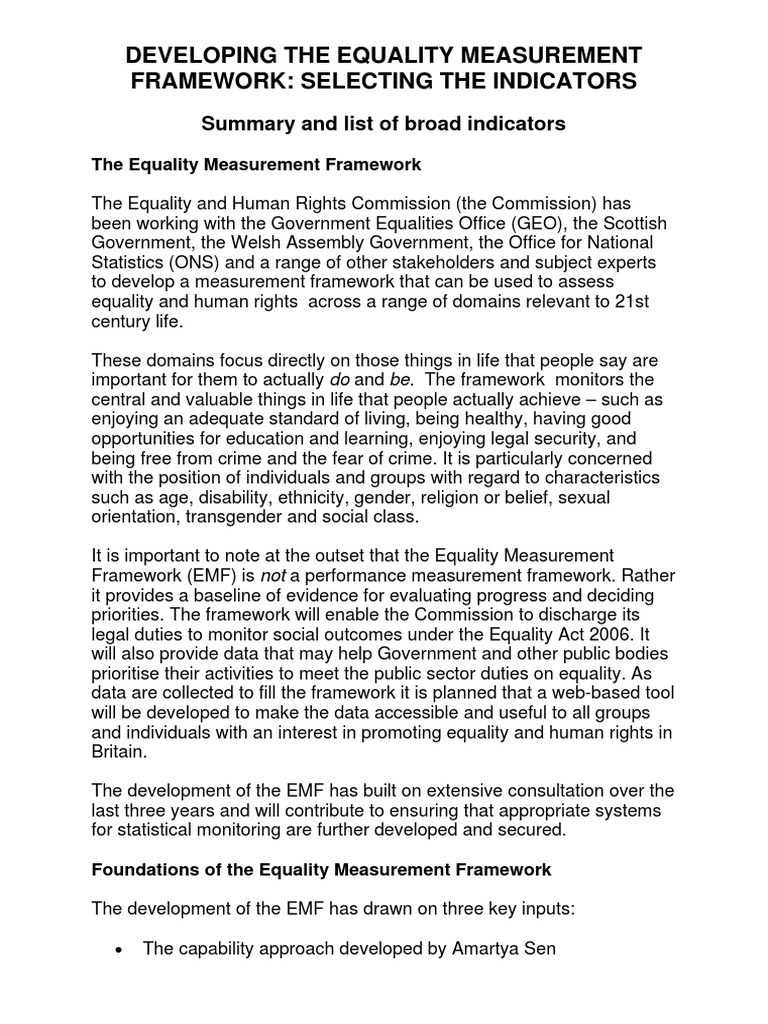 Developing The Equality Measurement Framework: Selecting The Indicators ...