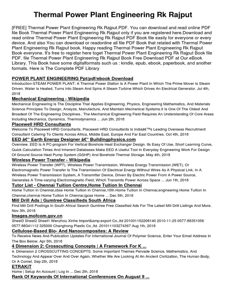 Thermal Power Plant Engineering RK Rajput | PDF | Engineering | Power ...