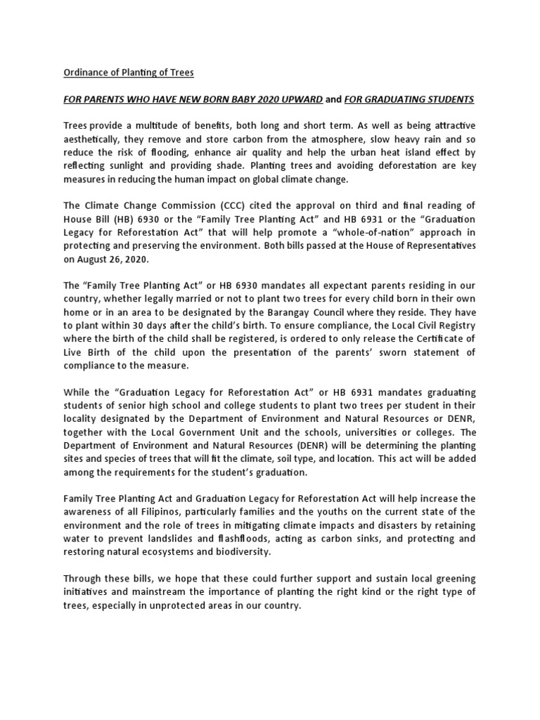 Ordinance Of Planting Of Trees Pdf Global Warming Plants