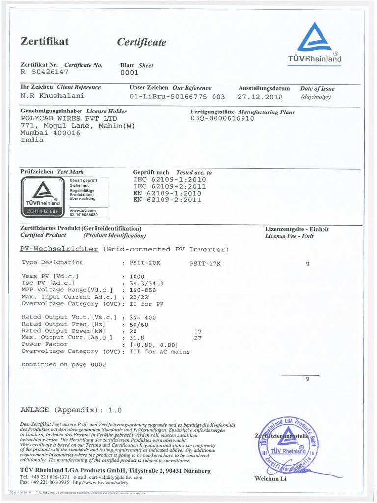 Polycab IEC 62109 5-20KW PDF | PDF