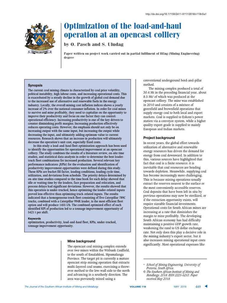 Optimization of The Load-And-Haul Operation at An Opencast Colliery ...