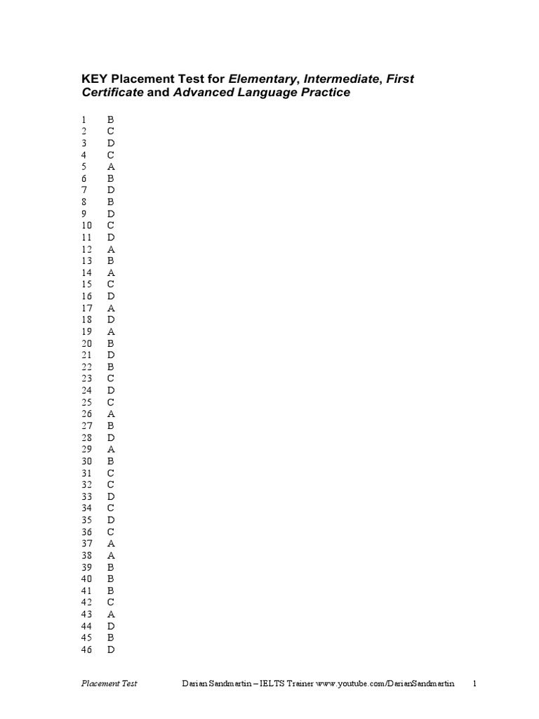 Placement test english lang key