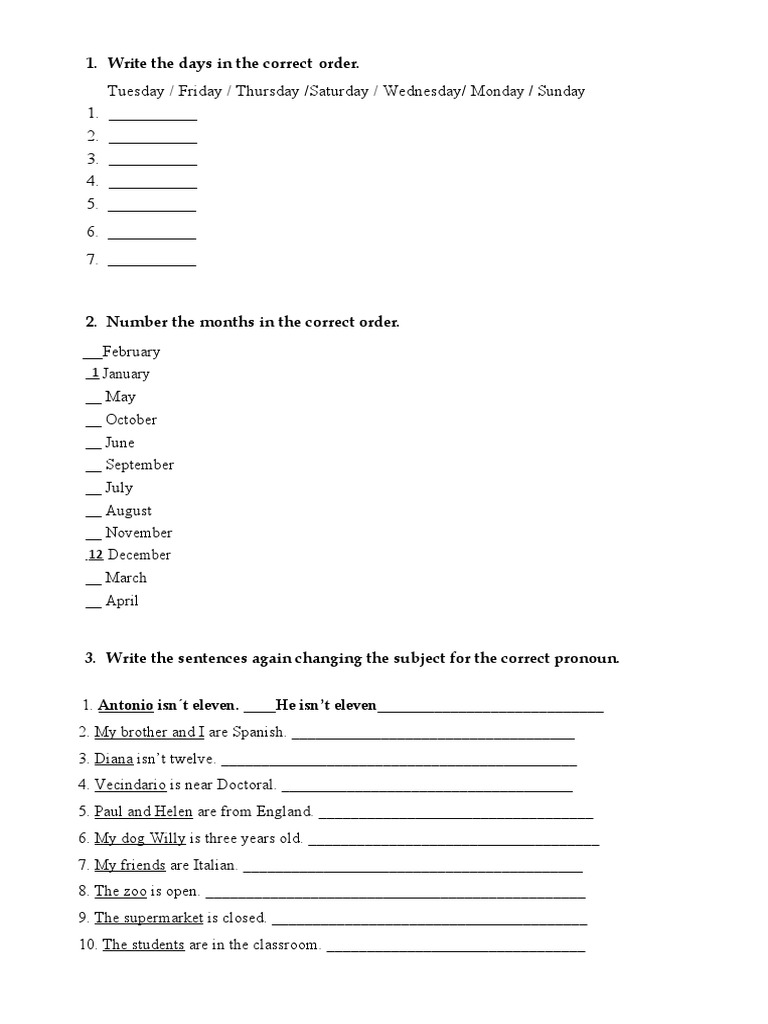 Write The Days in The Correct Order | PDF | Language Arts & Discipline