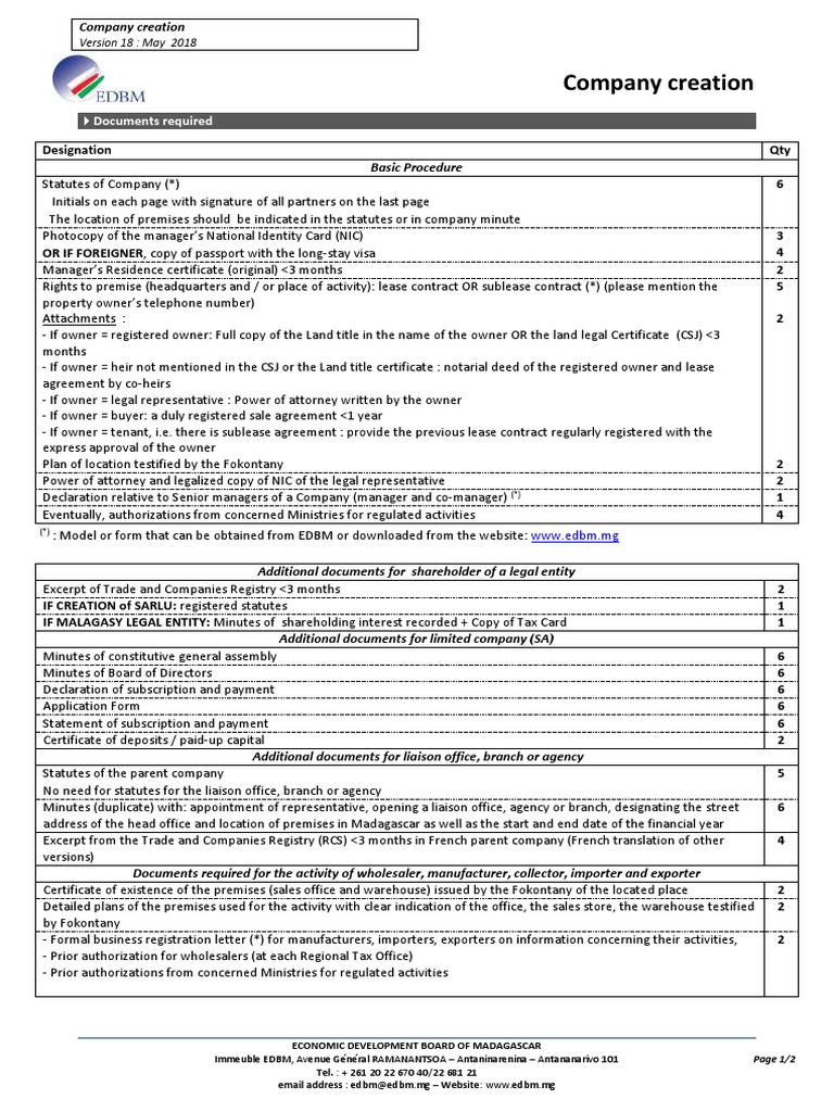 Company Creation: Documents Required | Download Free PDF | Lease ...