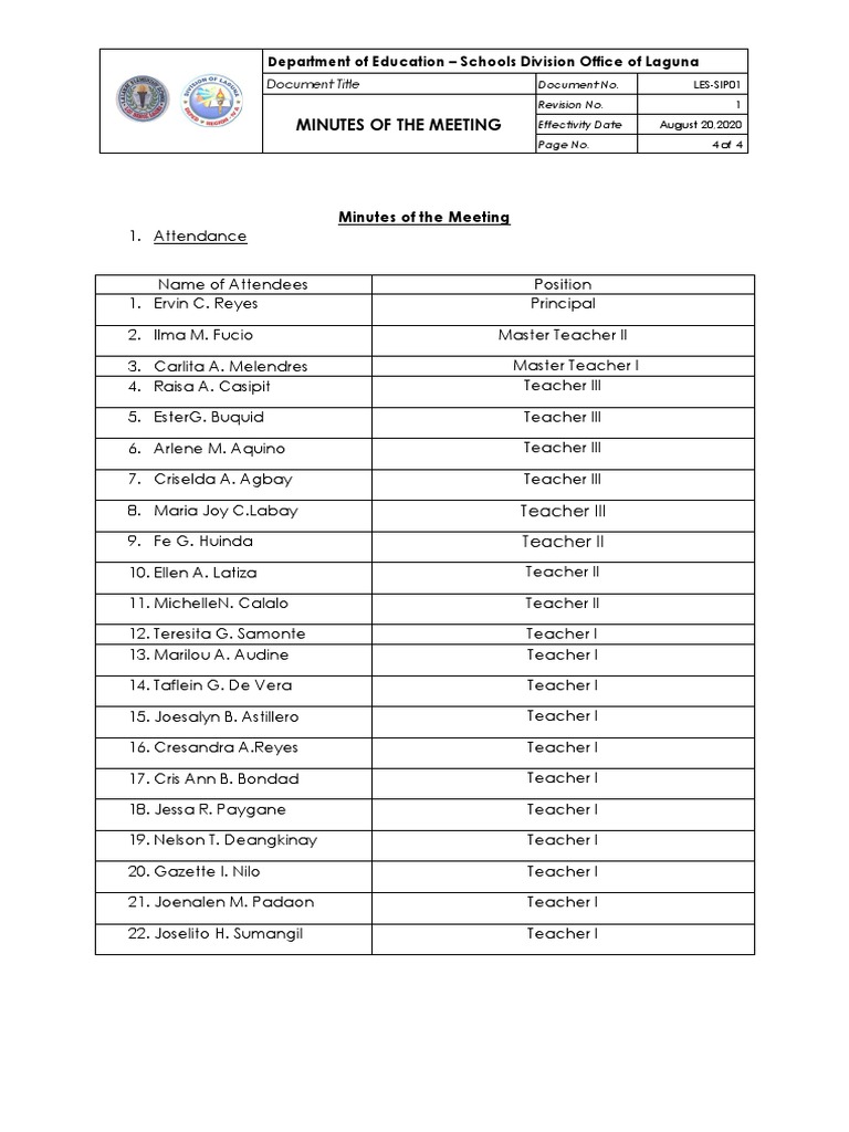 Minutes of The Meeting 3 | PDF | Behavior Modification | Learning