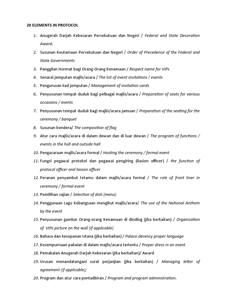 20 Elements of Protocol | PDF | Cultural Conventions | Meal