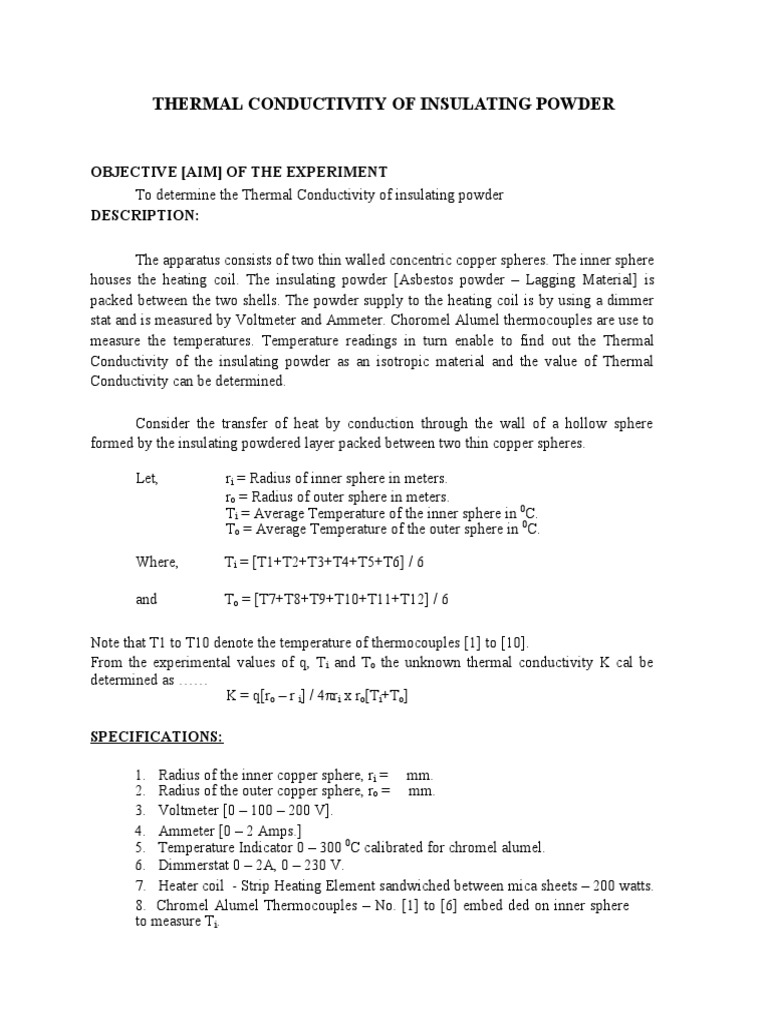 Thermal Conductivity of Insulating Powder M | PDF | Thermal Insulation ...