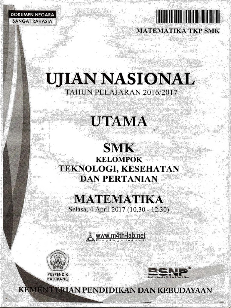 Pembahasan UN MTK SMK Teknik 2017 PDF | PDF