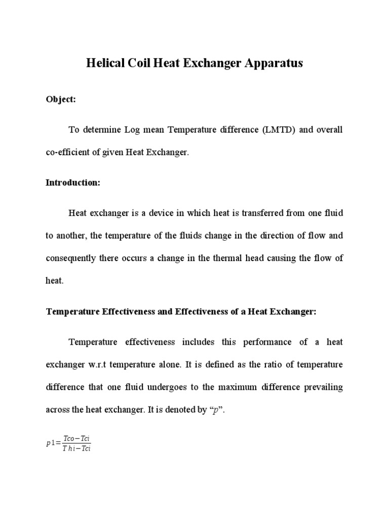 Helical Coil Heat Exchanger Pdf Heat Exchanger Temperature