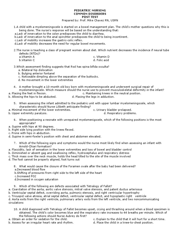 Pedia Post Test PDF | PDF | Congenital Heart Defect | Atrium (Heart)