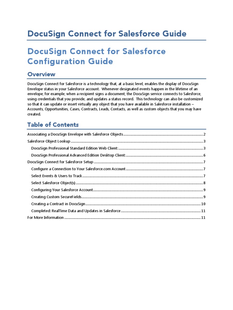 Docusign Connect For Sales Force Configuration Pdf Salesforcecom