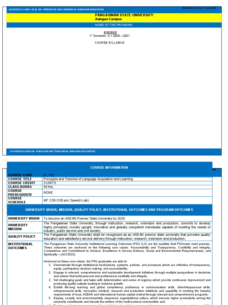 EL 103 Language Acquisition Syllabus | PDF | Competence (Human ...