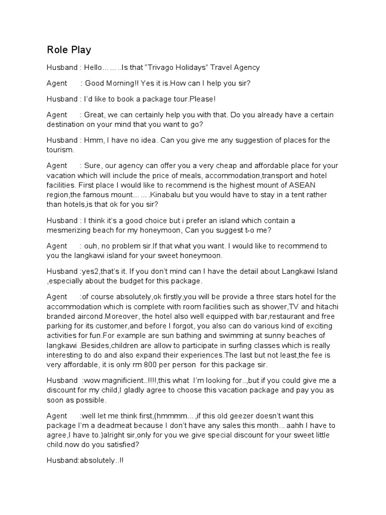 Role Play Script | PDF | Hotel | Tourism