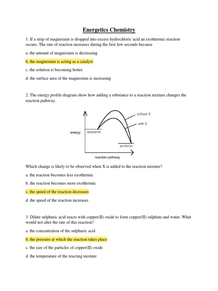 Energetic Chemistry Test | PDF | Sulfuric Acid | Chemical Reactions
