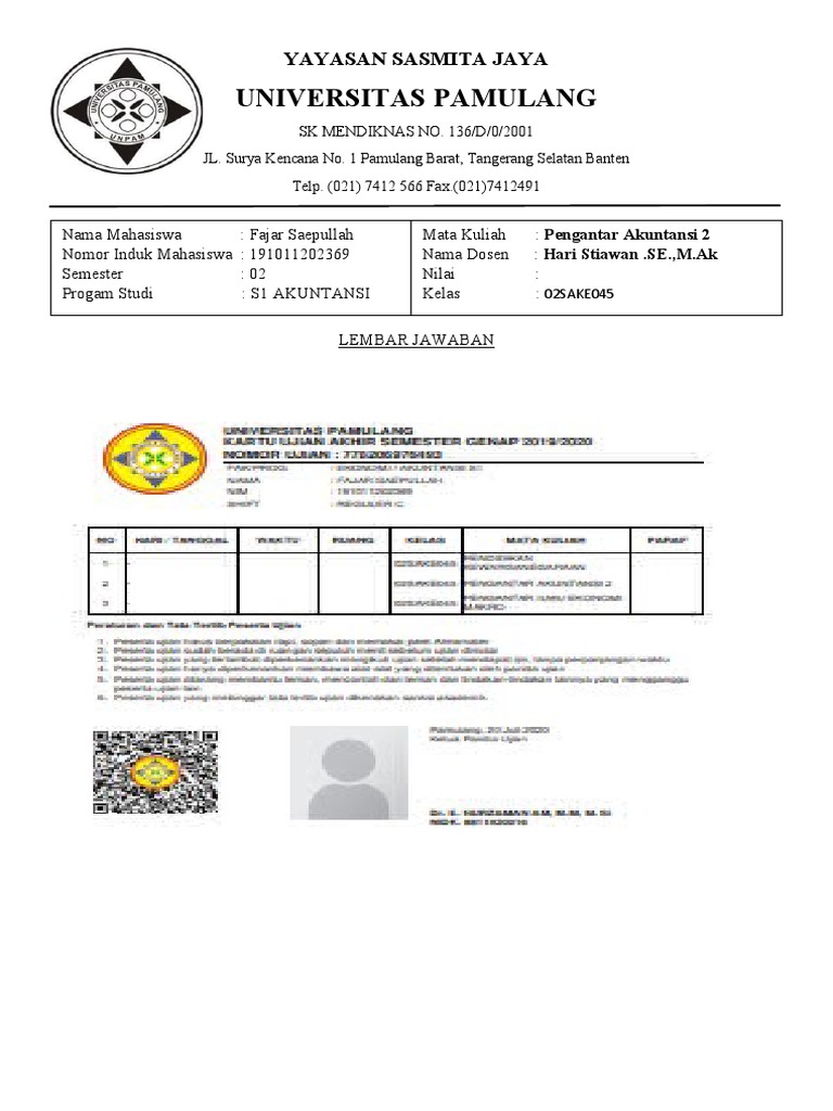 Form Lembar Jawaban UAS PAK | PDF