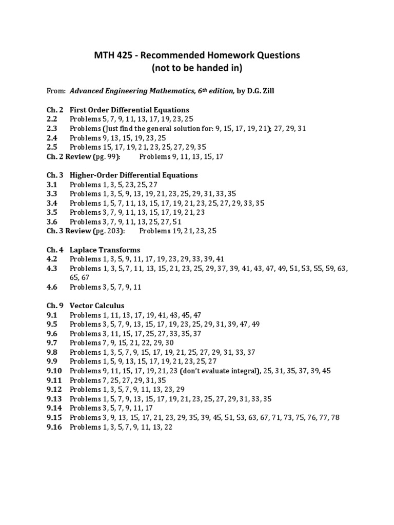 MTH 425 - Recommended Homework Questions (Not To Be Handed In) | PDF