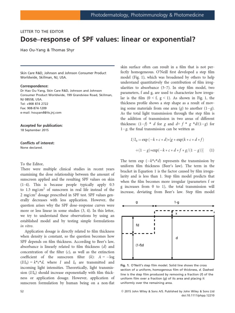 Dose-Response of SPF Values Linear or Exponential | PDF | Sunscreen ...