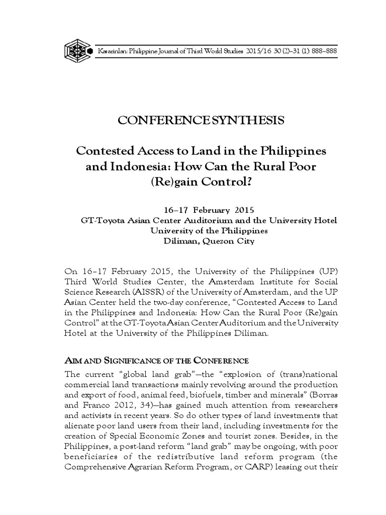 Conference Synthesis Contested Access To Land in The Philippines and ...