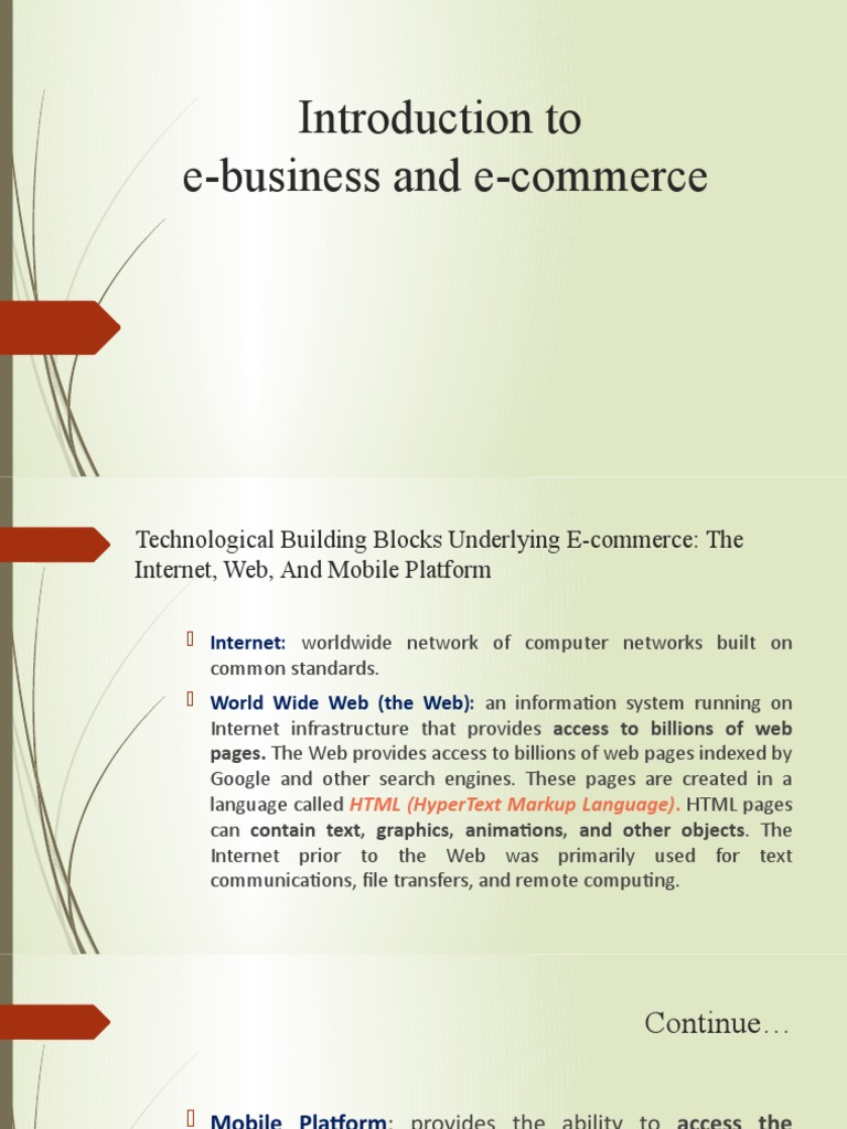 Introduction to E-business and E-commerce Technological Building Blocks ...