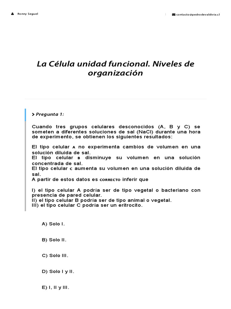 16 La Célula Unidad Funcional. Niveles de Organización PDF | PDF ...