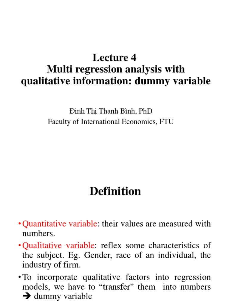 Econometrics Lecture 4 Dummy Variable Pdf Dummy Variable Statistics Research Methods