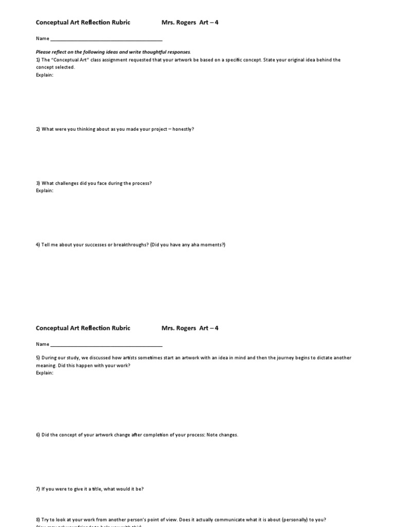 Conceptual Art Reflection Rubric-0 | PDF | Rubric (Academic) | Concept