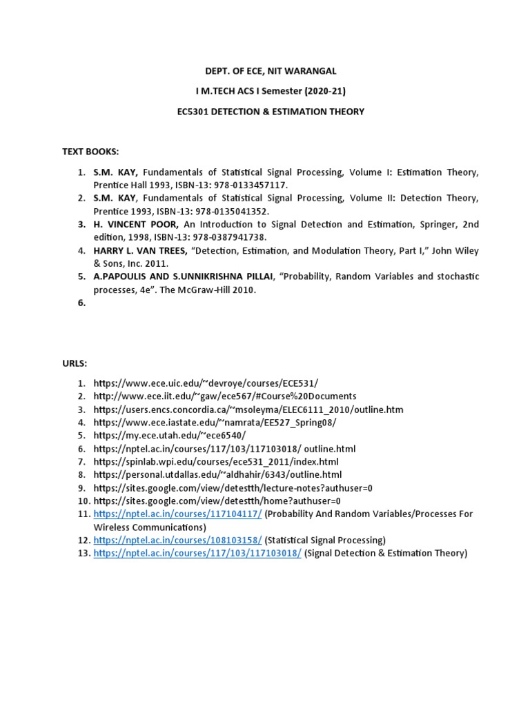 Ec5301 Det Course Resources | PDF | Probability Theory | Electrical ...