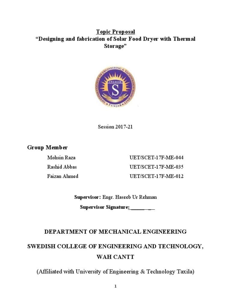 Solar Dryer FYDP Proposal-1 | PDF | Solar Energy | Nature