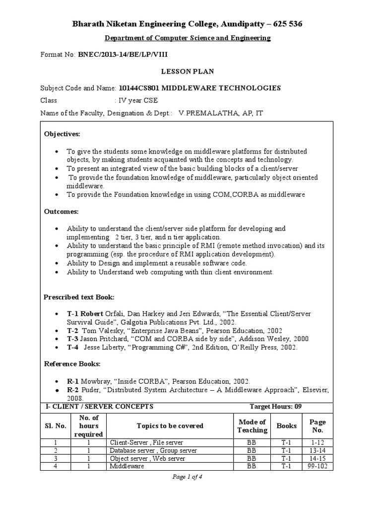 Lesson Plan MWT | PDF | Enterprise Java Beans | Common Object Request Broker Architecture