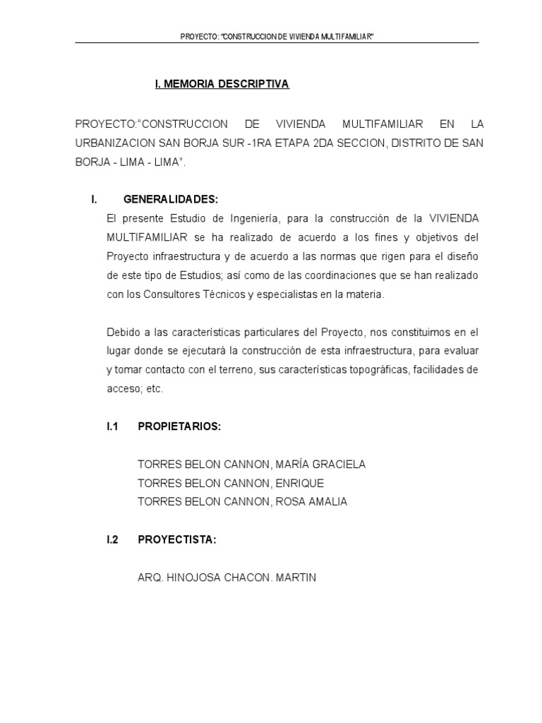 Informe de Memoria Descriptiva | PDF | Derecho inmobiliario | Edificios y estructuras