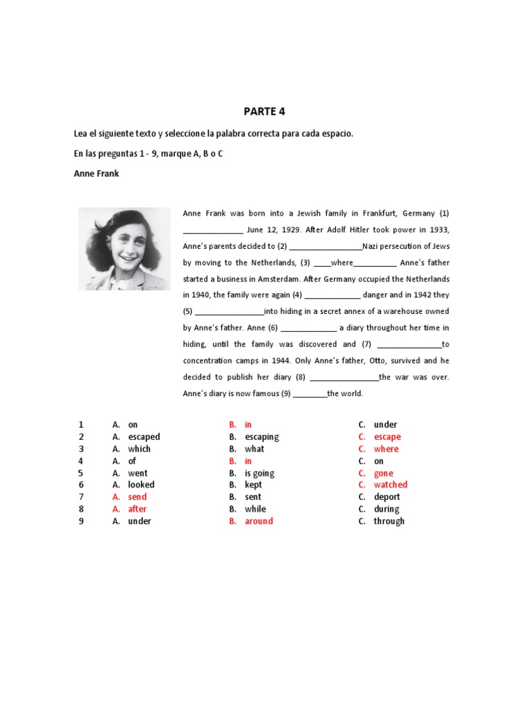 Anne Frank Fill-in-the-Blank Exercise | PDF
